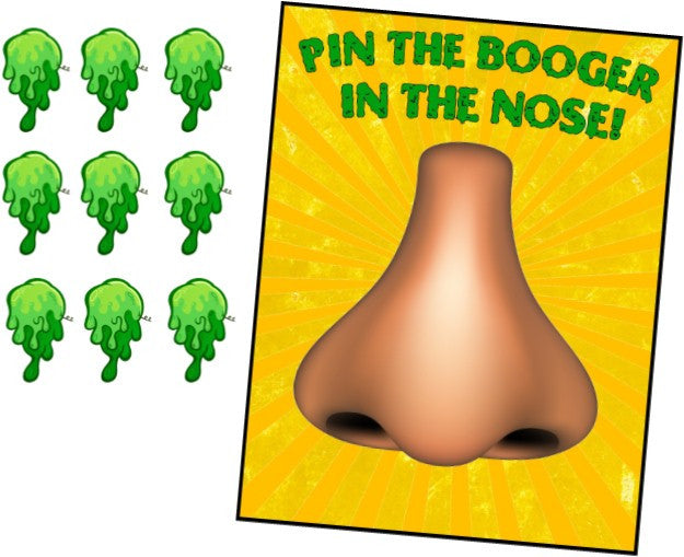 Pin the Booger in the Nose Game - PRINTABLE – Queen of Theme Party Games
